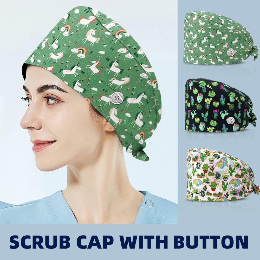 VIAOLI Women's Working Cap with Button,Soft Breathable Adjustable Working Hats Uniform Hat Sweatband Cute Printed Cap