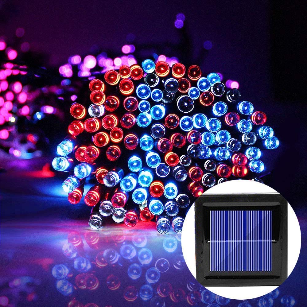 Outdoor Solar String Lights, Waterproof LED Fairy Lights String for Christmas Home Garden Yard Porch Tree Party Holiday Decoration (50LED, Multi-Color)
