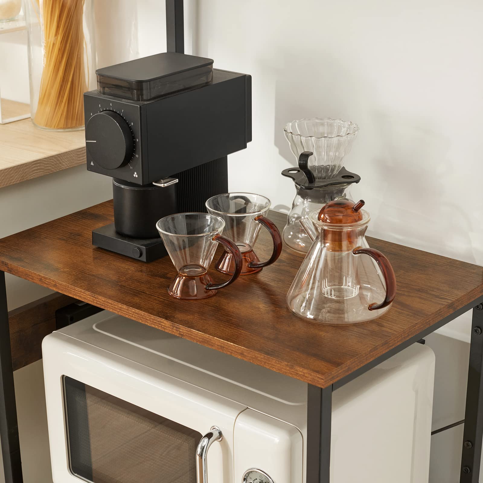 OIRBOEUS Bakers Rack with Power Outlet,Microwave Stand with Storage 5-Tiers,Coffee Bar Station,Microwave Rack,Kitchen Storage Shelf Rack,Rustic Brown