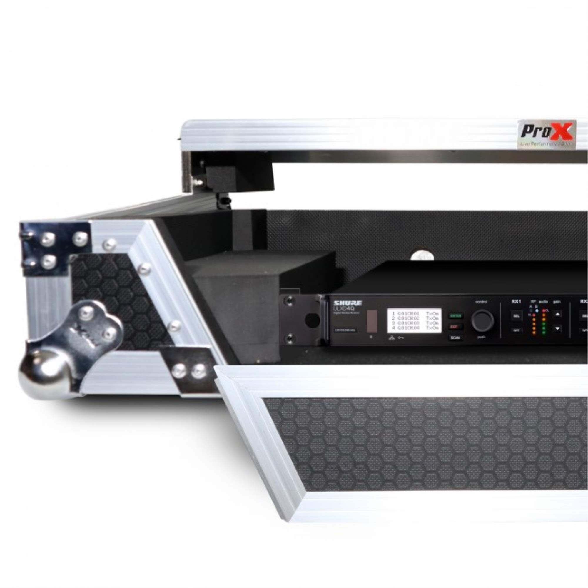 ProX Flight Case for Pioneer DJ DDJ-SX,RX & Denon MCX7000 With Sliding Laptop Shelf, LED Lights and Wheels - Silver on Black Design - XS-DDJSX WLT LED