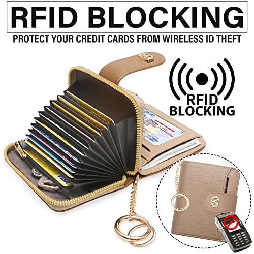 SNUG STAR Multi-Purpose Wallet RFID High Capacity Card Holder Zipper Coin Purse with Wristlet Bracelet Keychain Silicone Beaded Bangle (RFID Silicone Bracelet(16 Cards)-Brown)