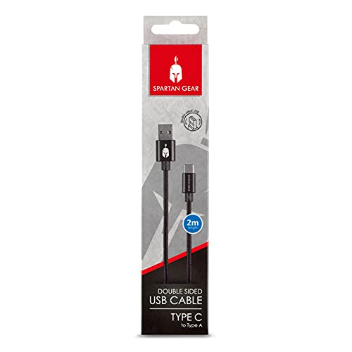 Spartan Gear - Double Sided USB Cable (Type C) (Length: 2m - Compatible With PlayStation 5Xbox Series X/Stabletmobile) (Colour: Black) [