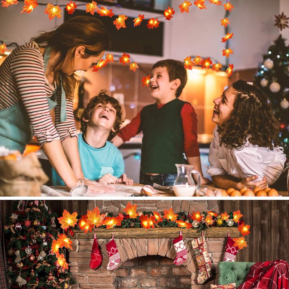 OVV 4 Pack Thanksgiving Fall Leaves Decorations Leaf Garland String Lights 40 ft 80 LED Maple Leaves Light 3 AA Battery Operated for Autumn Indoor Outdoor Home Party Fireplace Harvest Holiday Decor