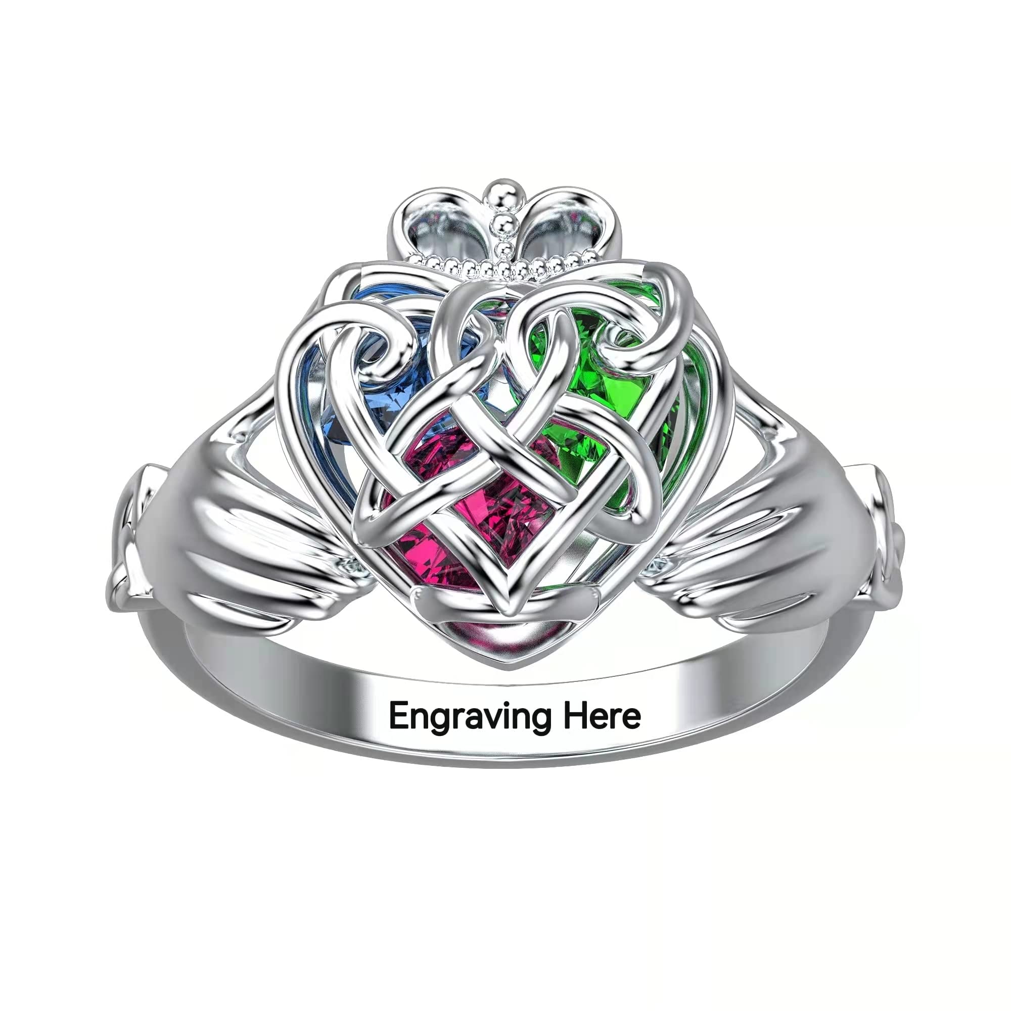 Soosi Claddagh Rings for Women, Personalized Mothers Rings with 1 2 3 Birthstones, Custom Mother Daughter Rings, Birthstone Rings for Women
