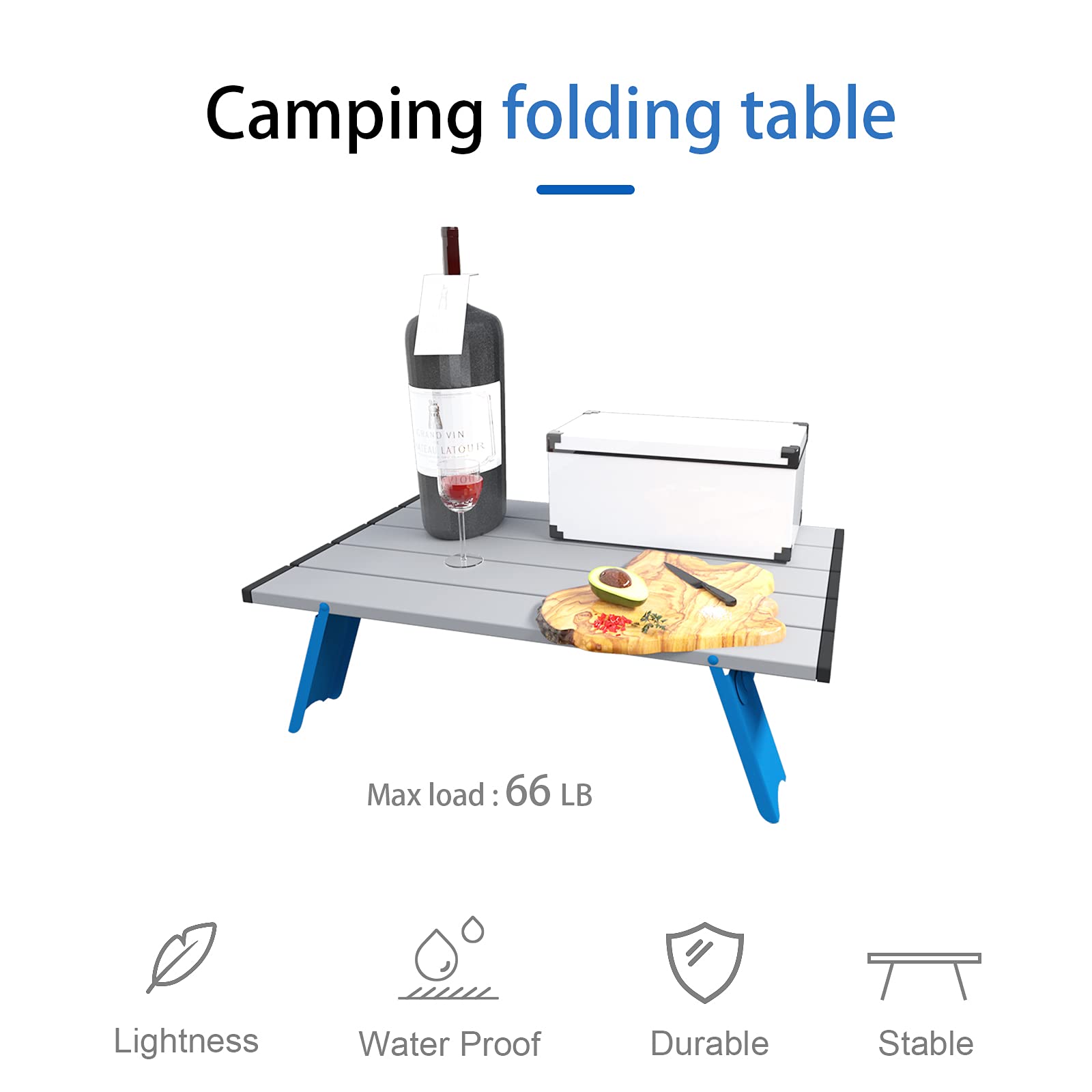 PORLAE Beach Table for Sand Foldable,Small Portable Camping Table ,Collapsible Compact Aluminum Tables with Carry Bag(Sliver-Blue)