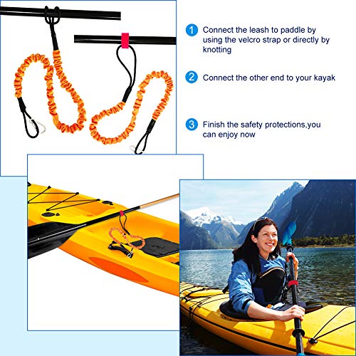 SEAPLUS 2PCS Kayak Paddle Leash, Safety Rod Leash, Lanyard Leash Stretchable from 44.8” to 59”, for Kayaking/SUP Paddle Boarding/Fishing, Bright Orange