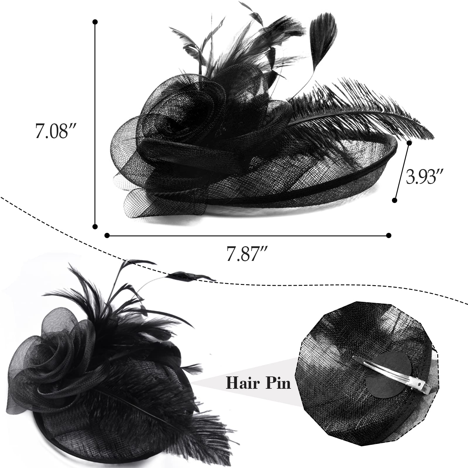 ROZKITCH Feather Fascinators Womens Pillbox Flower Party Hat White