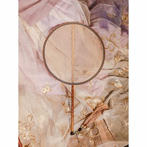 XELDEC Round fan baffle hand fan with tassel ancient Chinese fan Hanfu fan retro plain bamboo fan handle