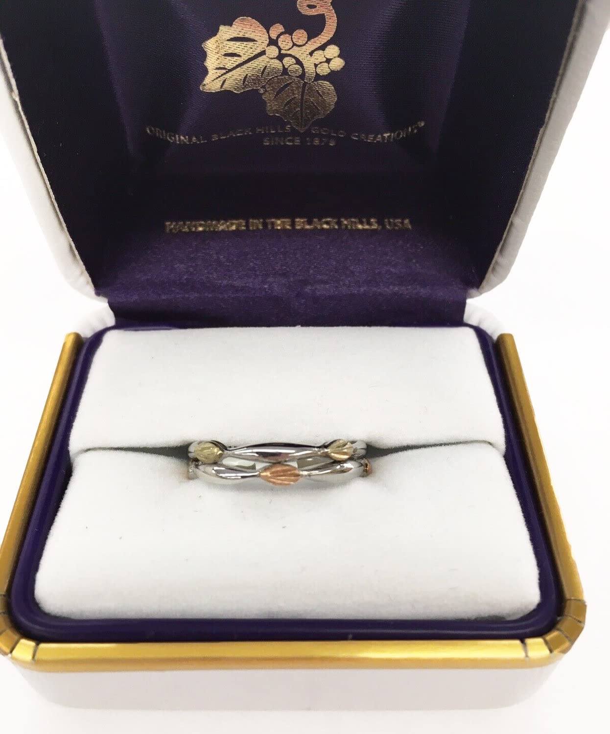 Petite Leaves Ring, Sterling Silver, 12k Gold Pink and Green Gold Black Hills Gold Motif, Size 7
