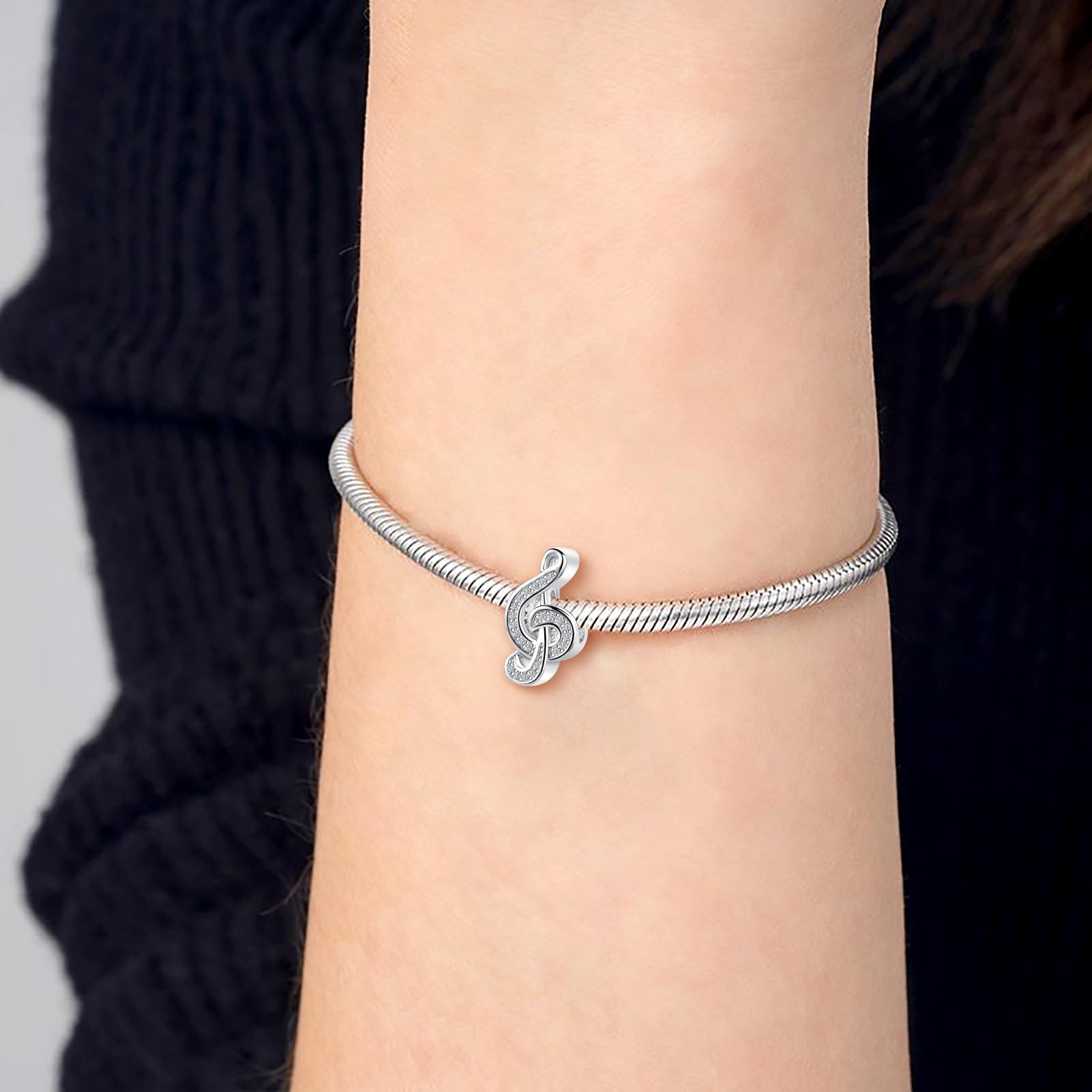 QeenseKc Treble Clef Music Cubic Zirconia Charm Bead for Pandora Charm Bracelet
