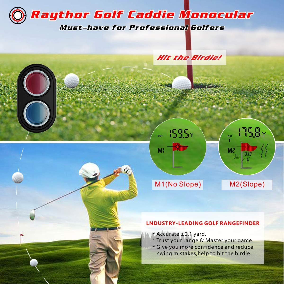 Raythor Golf Rangefinder, 6X Rechargeable Laser Range Finder 1000 Yards with Slope Adjustment, Flag Seeker with Vibration and Fast Focus System, Continuous Scan Support, Help You Choose The Right Club