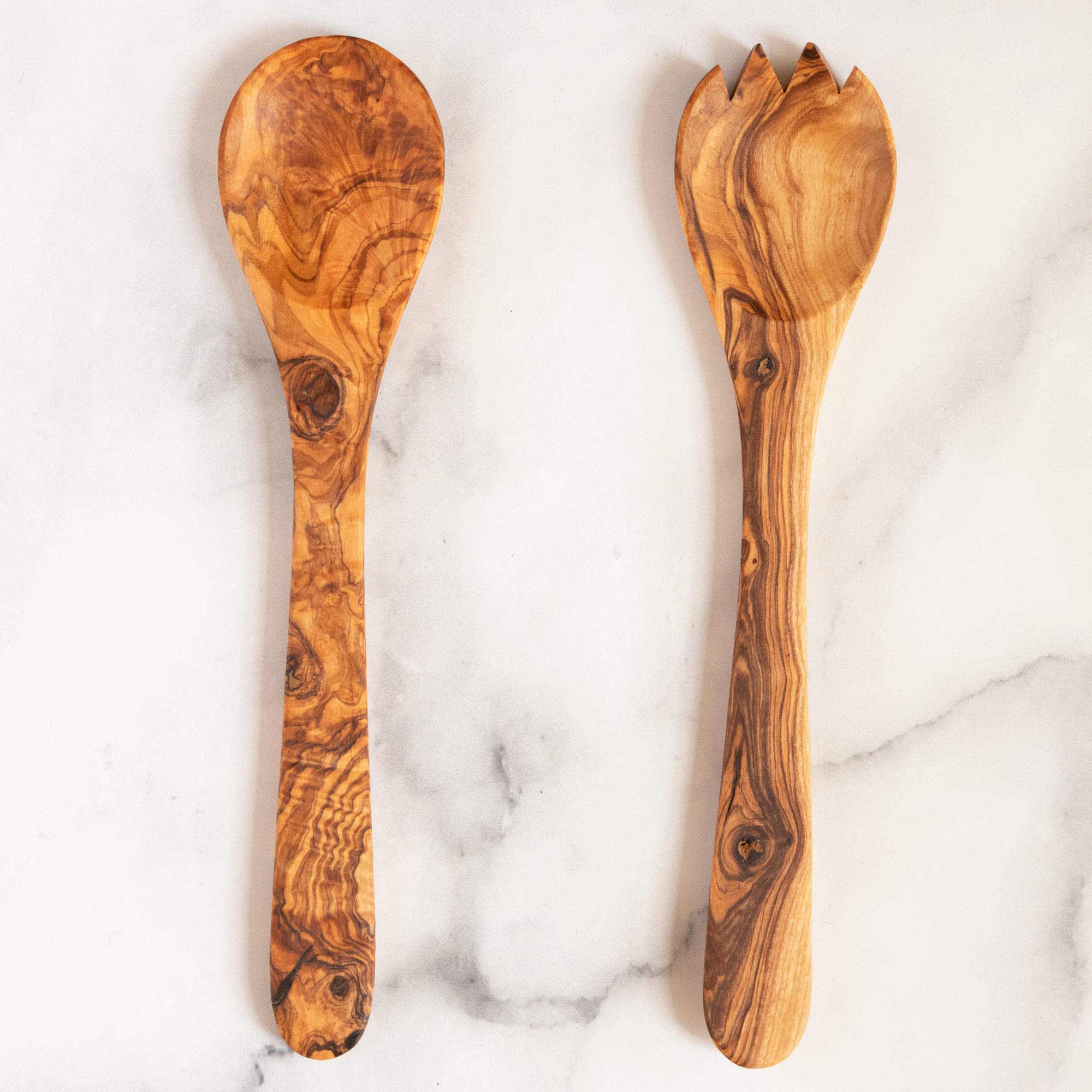 Tramanto Olive Wood Salad Server Set - 12 inch French Design