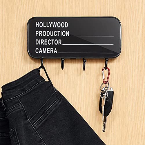 MUOOUM Key Hooks Movie Cinema Lapper Board Key Holder for Wall Decorative with 4 Key Hooks Coat Hanger, Purse Hanger, Towel Hook, Easy Mount Key Hangers