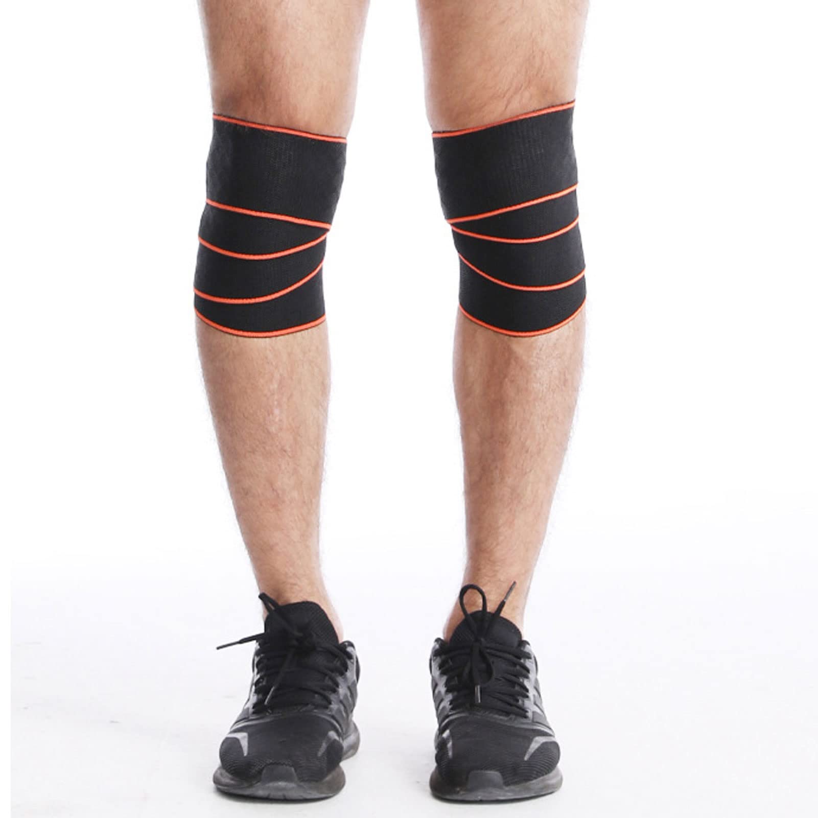 XAMIO Knee Wraps Weight Lifting Straps, Elastic Compression Bandage Knee Braces Support for Legs, for Plantar Fasciitis, Stabilising Ligaments, Joint Pain and Various Sports
