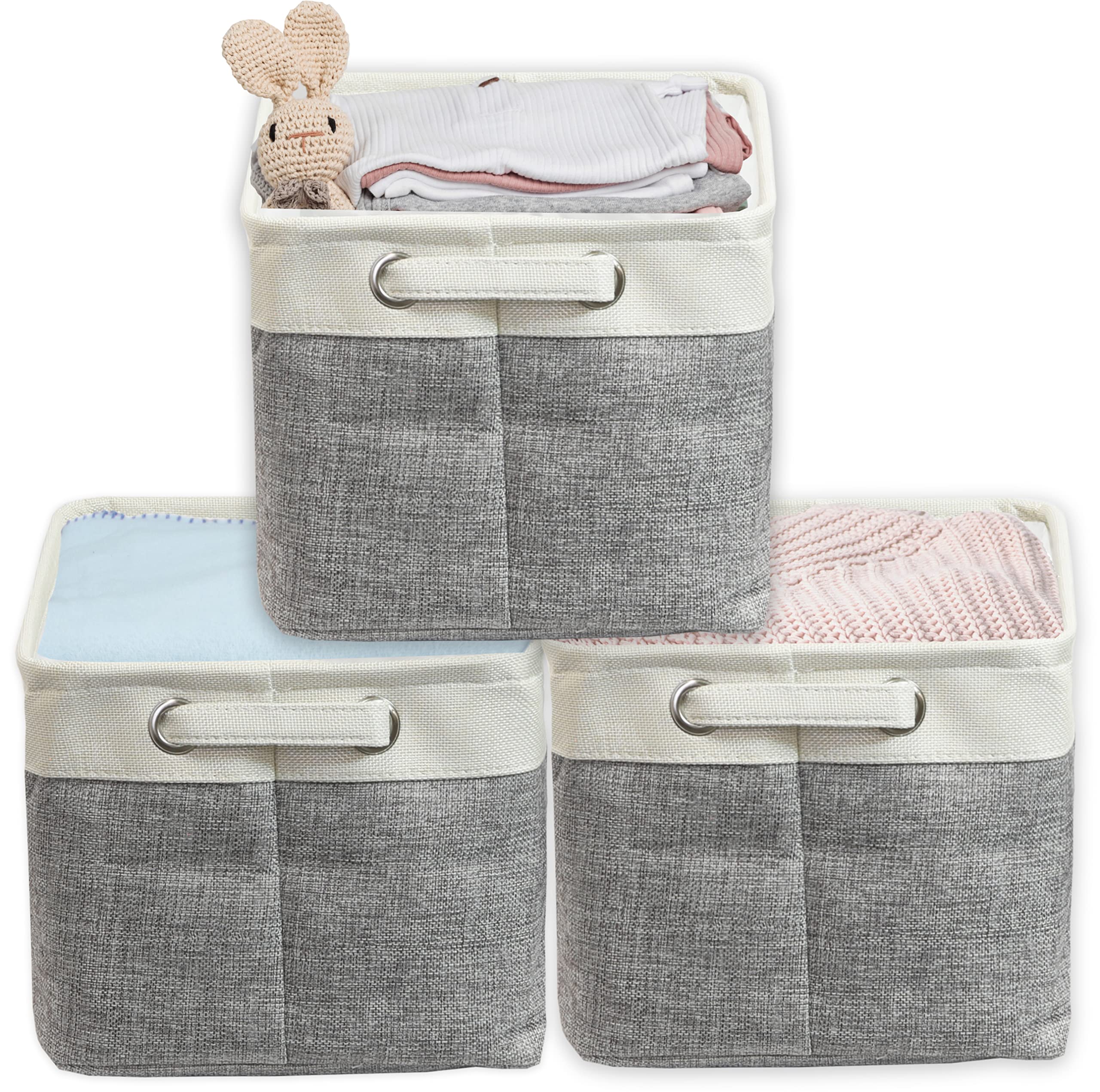 Simple Houseware Large Decorative Fabric Storage Bin Basket for Nursery, 3 Pack, Grey