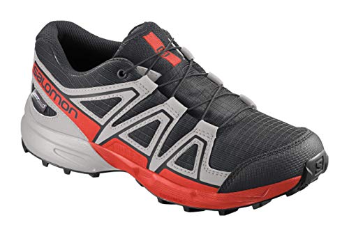 Salomon Kids Speedcross CLIMASALOMON Waterproof Trail Running Shoes, Black/Lunar Rock/Cherry Tomato, 15 US Unisex Little