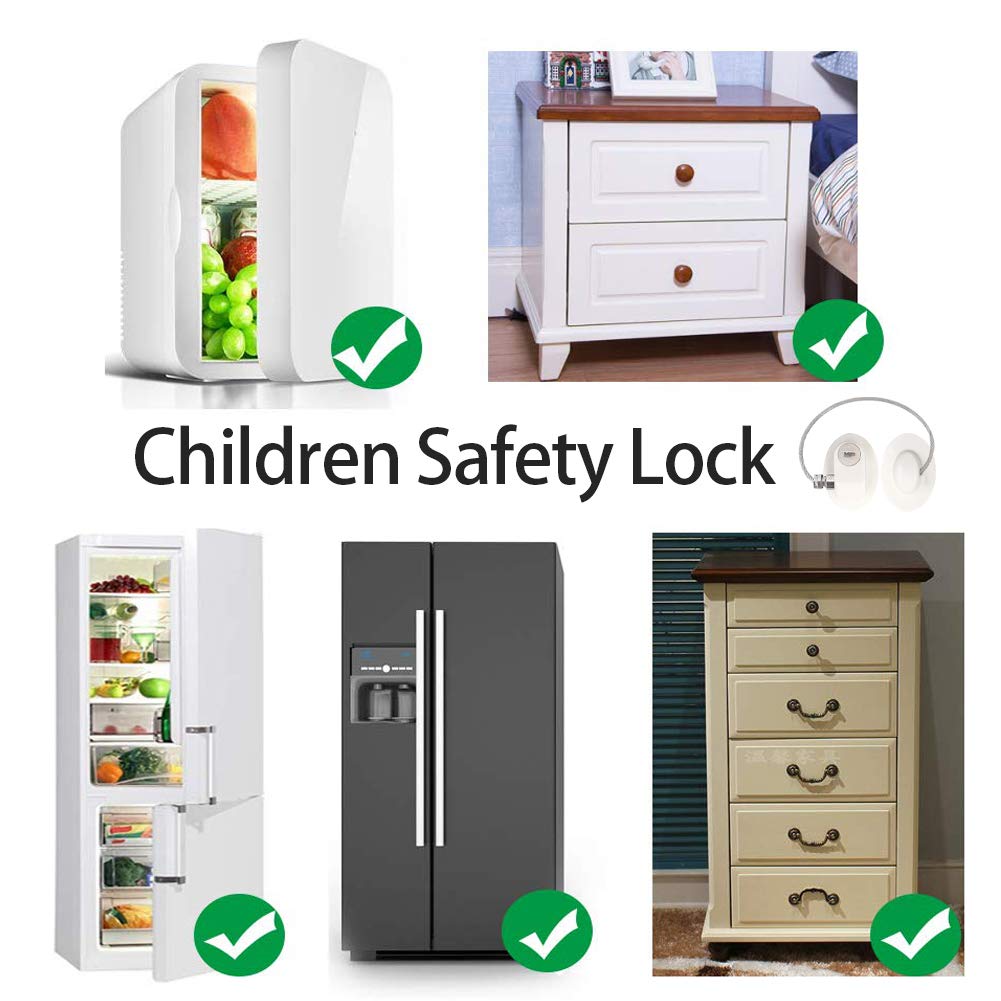 Refrigerator Door Locks 2PCS Fridge Freezer Lock with Keys Child Safety Cabinet File Drawer Lock with Strong 3M Adhesives,White