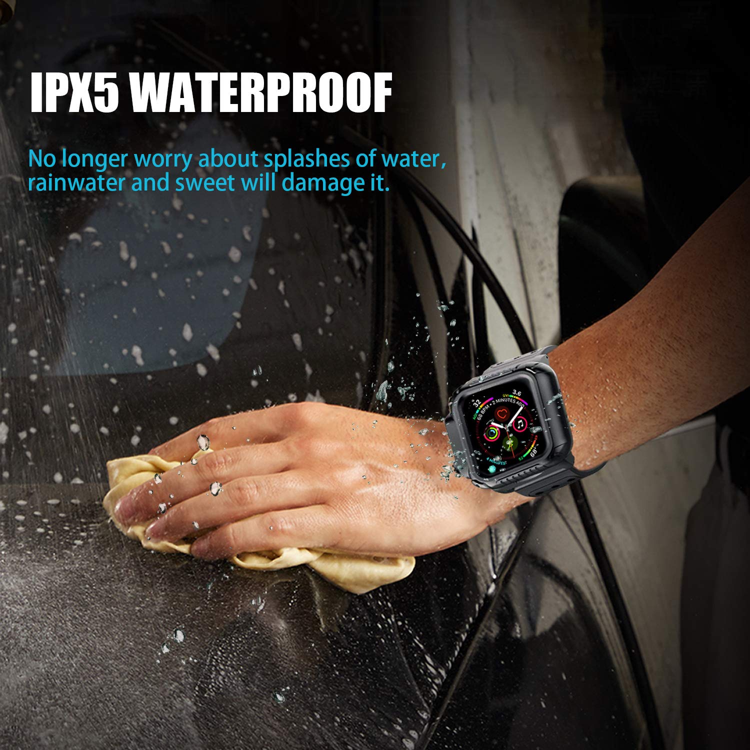 Realproof Waterproof Case for Apple Watch Series SE | SE2 | 6 | 5 | 4 44MM with 3PCS Premium Soft Silicone Band, Dropproof Shockproof Resistant Rugged Protective iWatch Case Bulit-in Screen Protector