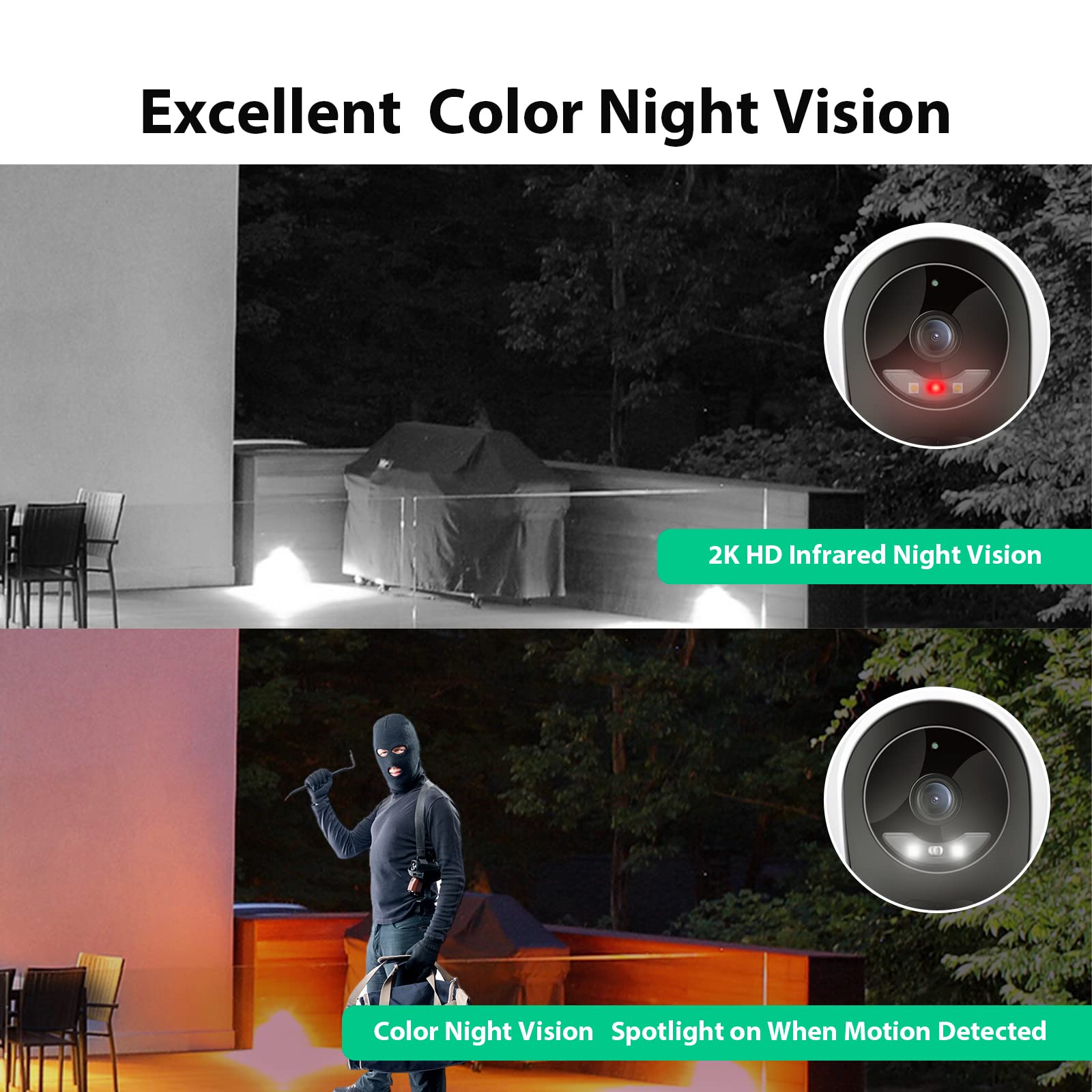 winees Security Cameras, 2K HD Outdoor Security Camera with Color Night Vision, Spotlight, Siren, Two-Way Audio, 2.4Ghz WiFi, Waterproof, Cameras for Home Security Compatible with Alexa