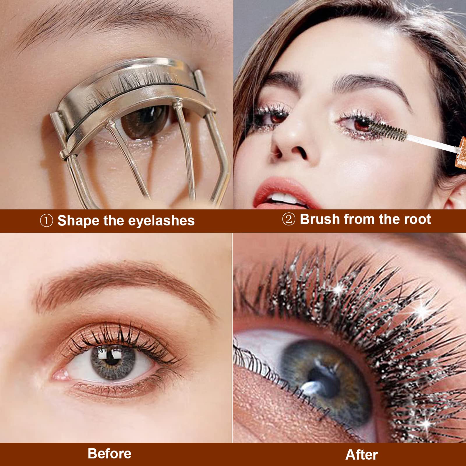 Rosarden Galaxy Glitter Mascara - Waterproof Long Lasting Mascara for Eyelashes - Shiny Sparkle Diamond Mascara - Makeup Mascara for Length and Volume - Smudge Proof Eyelash Mascara for Party Wedding