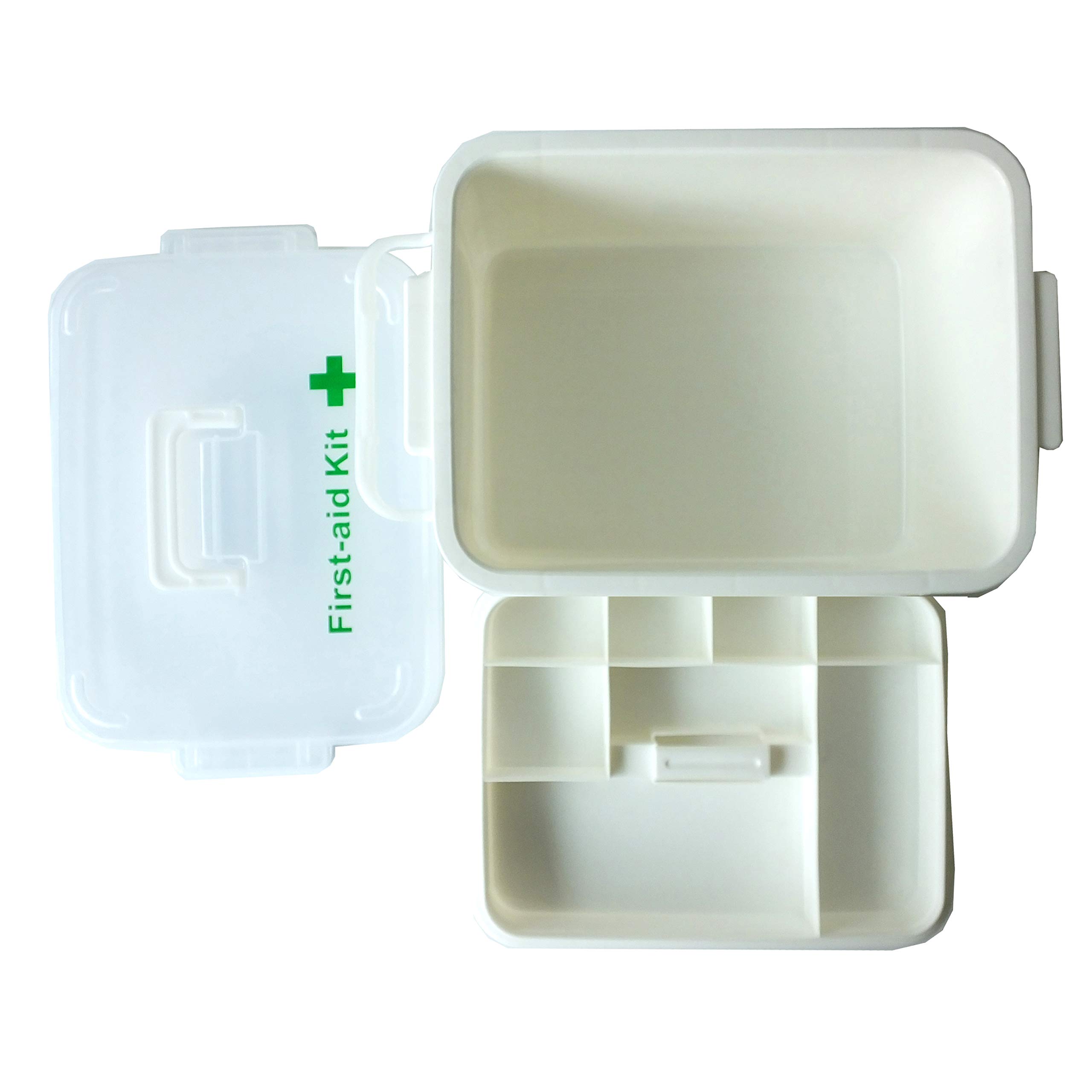 Portable handled medicine first aid box plastic medicine basic organizer holder. Family small safety emergency medical storage box kit travel, car, home, camping, office, vehicle + pill cutter (empty)