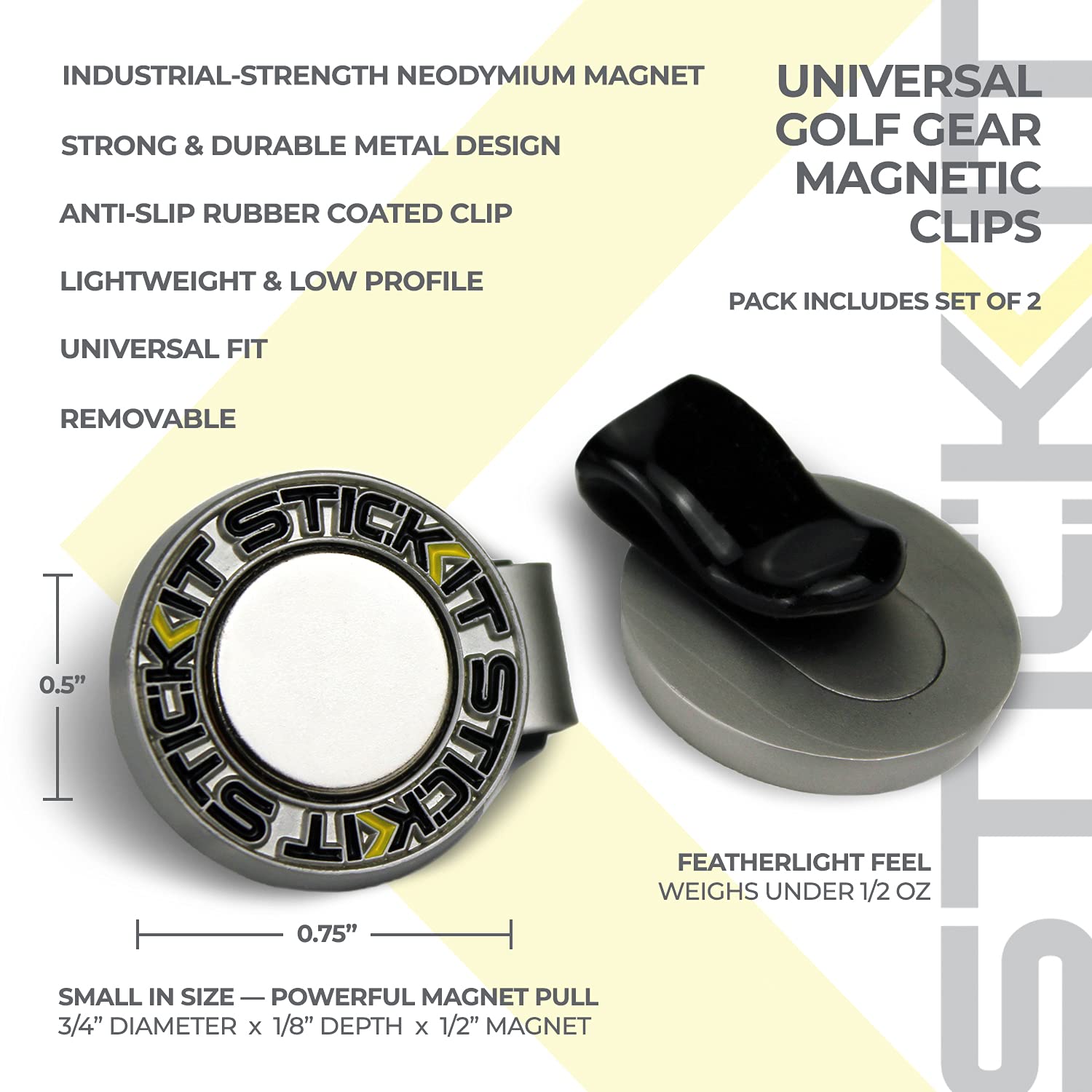 STICKIT Magnetic Golf Clips [2-Pack] Instantly Makes Your Golf Glove, Head Covers, Other Golf Gear & Accessories Magnetic for Convenient Positioning and Quick ’N Easy Use