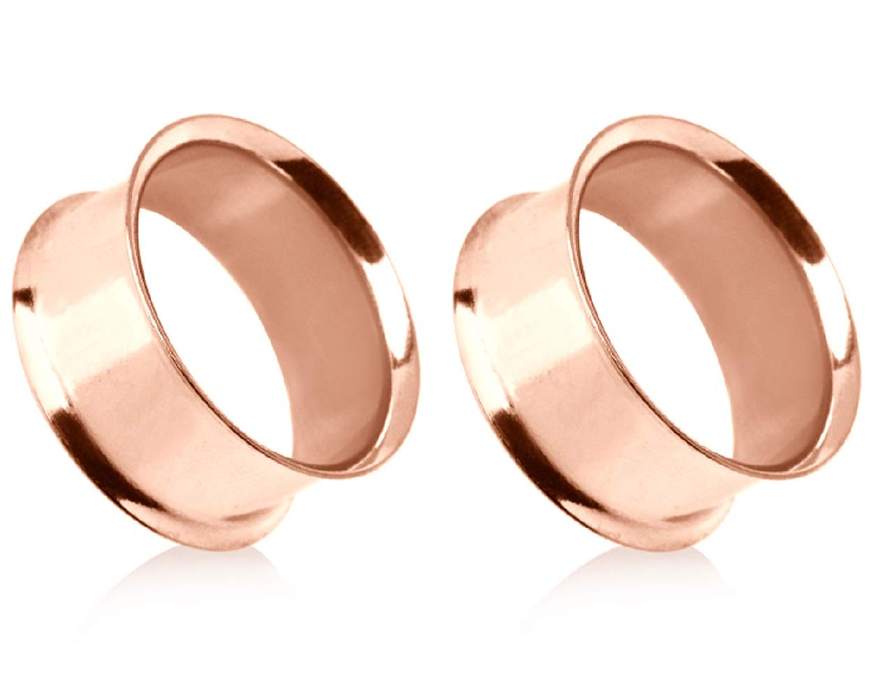 Rose Gold Plated Stainless Steel Double Flared Tunnel Plug Earrings, Sold as a Pair (10mm (00GA))