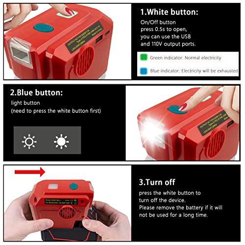 TPDL Powered Inverter Generator 200W for Milwaukee M18 Battery, DC 18v to 110v AC Output, Portable Power Source USB Charger Adapter with LED Light