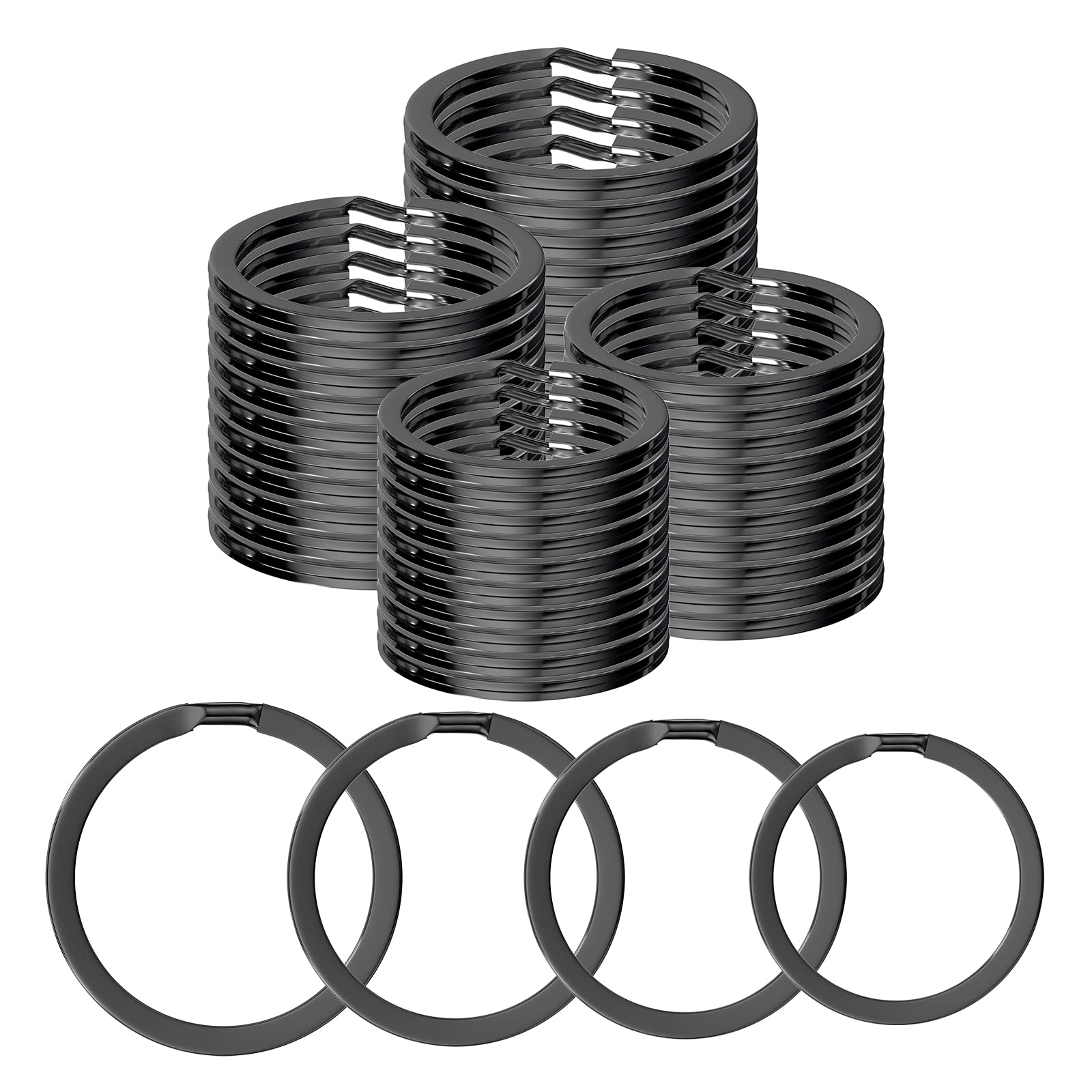 Ruesious Round Flat Key Ring (40 Pack)(15/20/25/30mm),Keyring Split Ring,Key Chain Ring Connectors,Electroplated Black Keychain,Keyring Loops