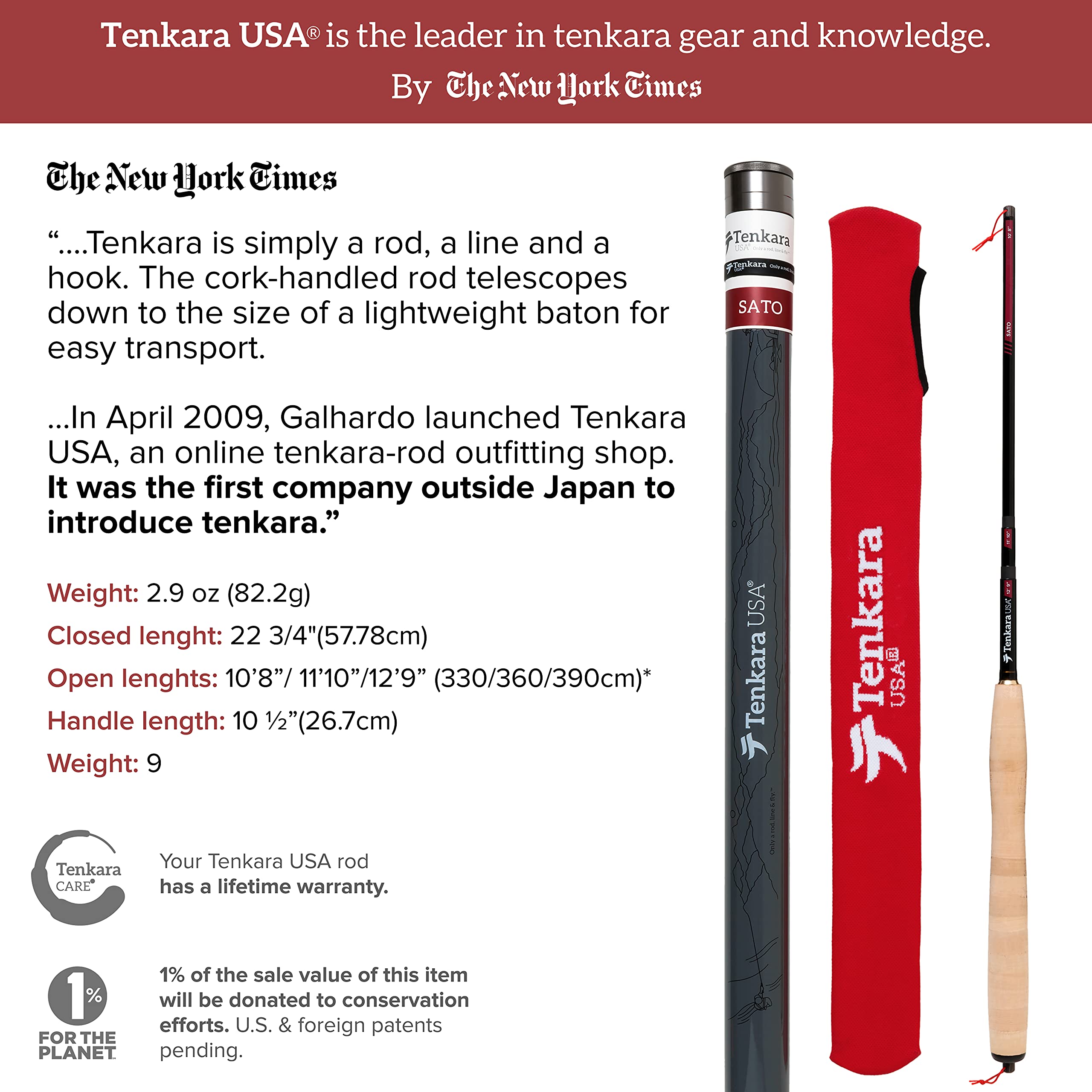Tenkara USA Fly Fishing (Complete Set: SATO™ Rod + Starter Kit) | for Large & Small Fish - Carbon Fiber, Lightweight, Telescopic, Adjustable, 3 Multi-Lenghts ((10'8"/ 11'10"/ 12'9")