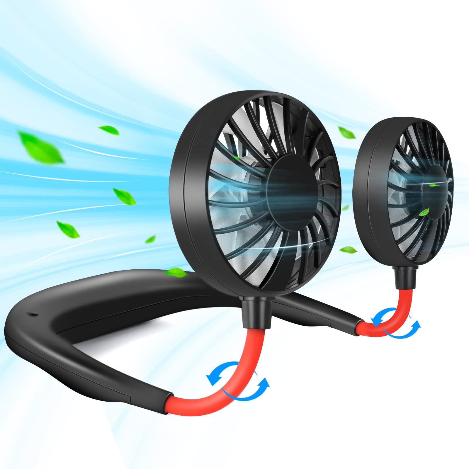 Portable Neck Fan Rechargeable Personal Hand-Free Fan Mini USB Wearable Neckband Sport Fan, 3 Speed Adjustable, 360 Degrees Free Rotation Perfect for Working, Traveling, Office, Reading (Black)