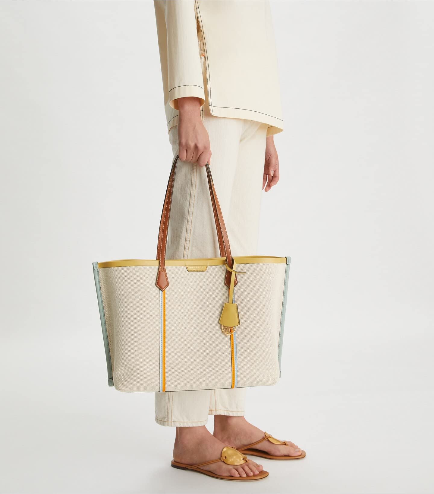 Tory Burch Women's Perry Triple Compartment Tote, Natural Multi