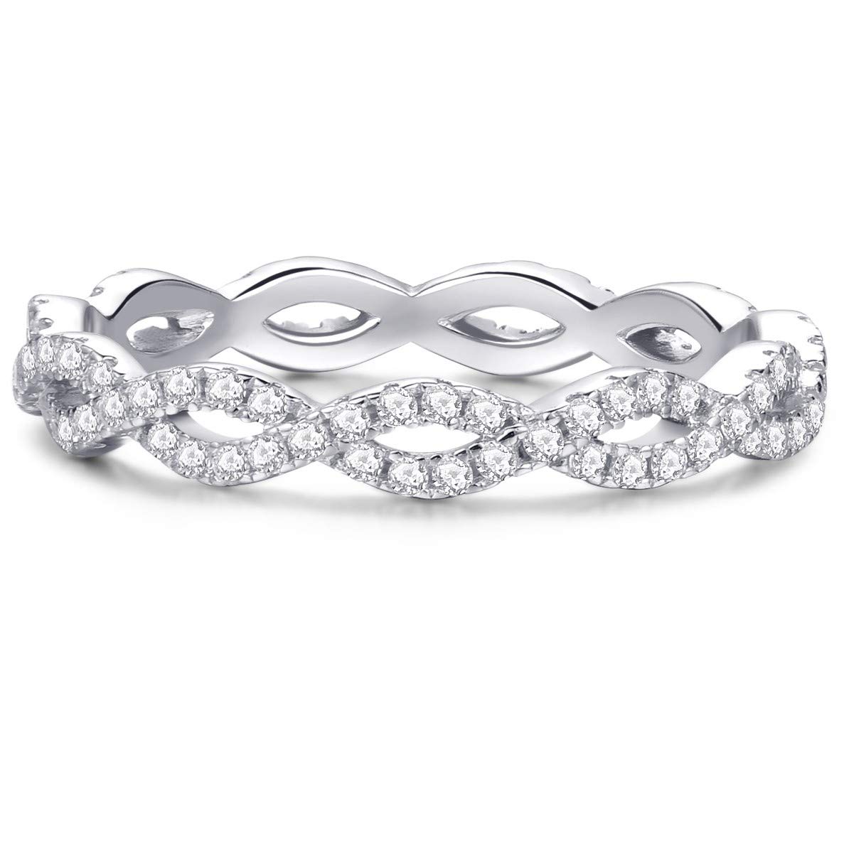 Rose Gold Wedding Band Women Twist CZ Wedding Ring Infinity Full Eternity Dainty Stacking Bridal Delicate Bridal