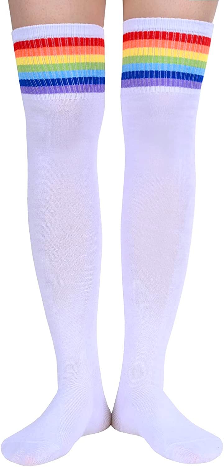 sockfun Thigh High Socks for Women,Rainbow Thigh High Socks, Knee Over the Knee Socks,Clown Socks