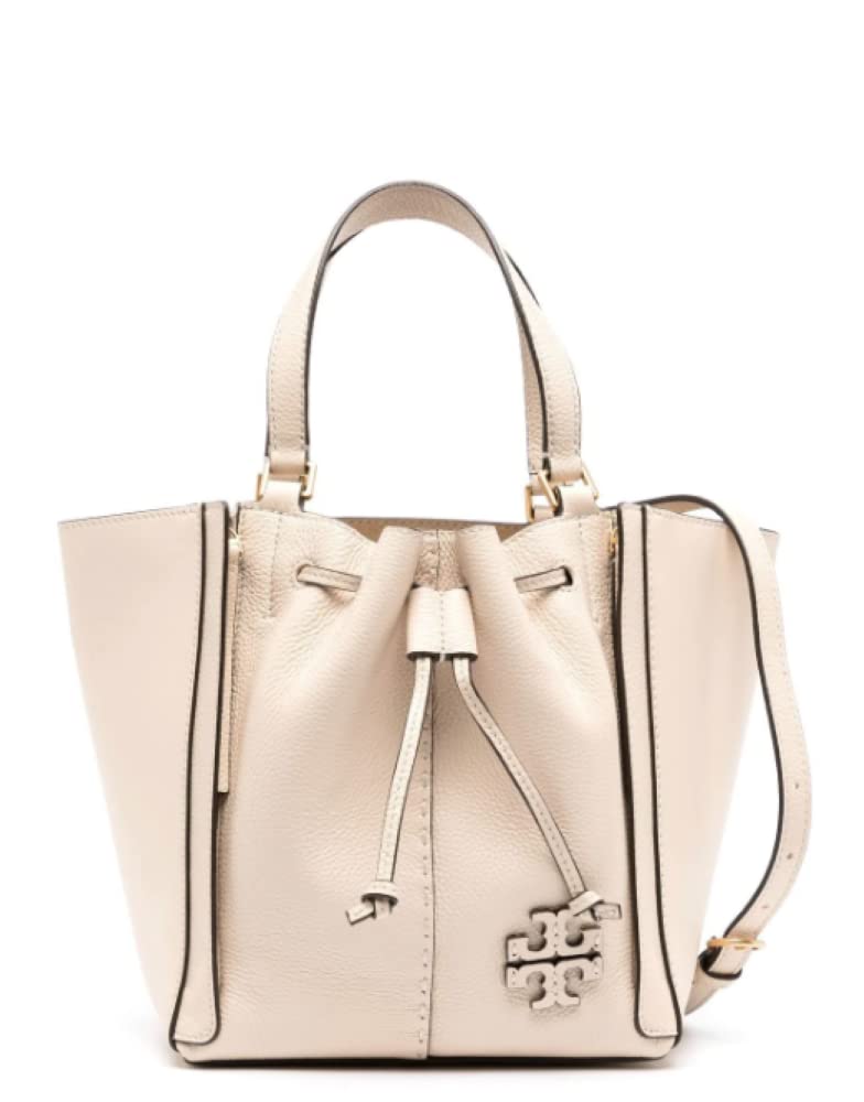 Tory Burch Women's McGraw Drawstring Leather Satchel Brie Ivory Pebbled Leather Handbag