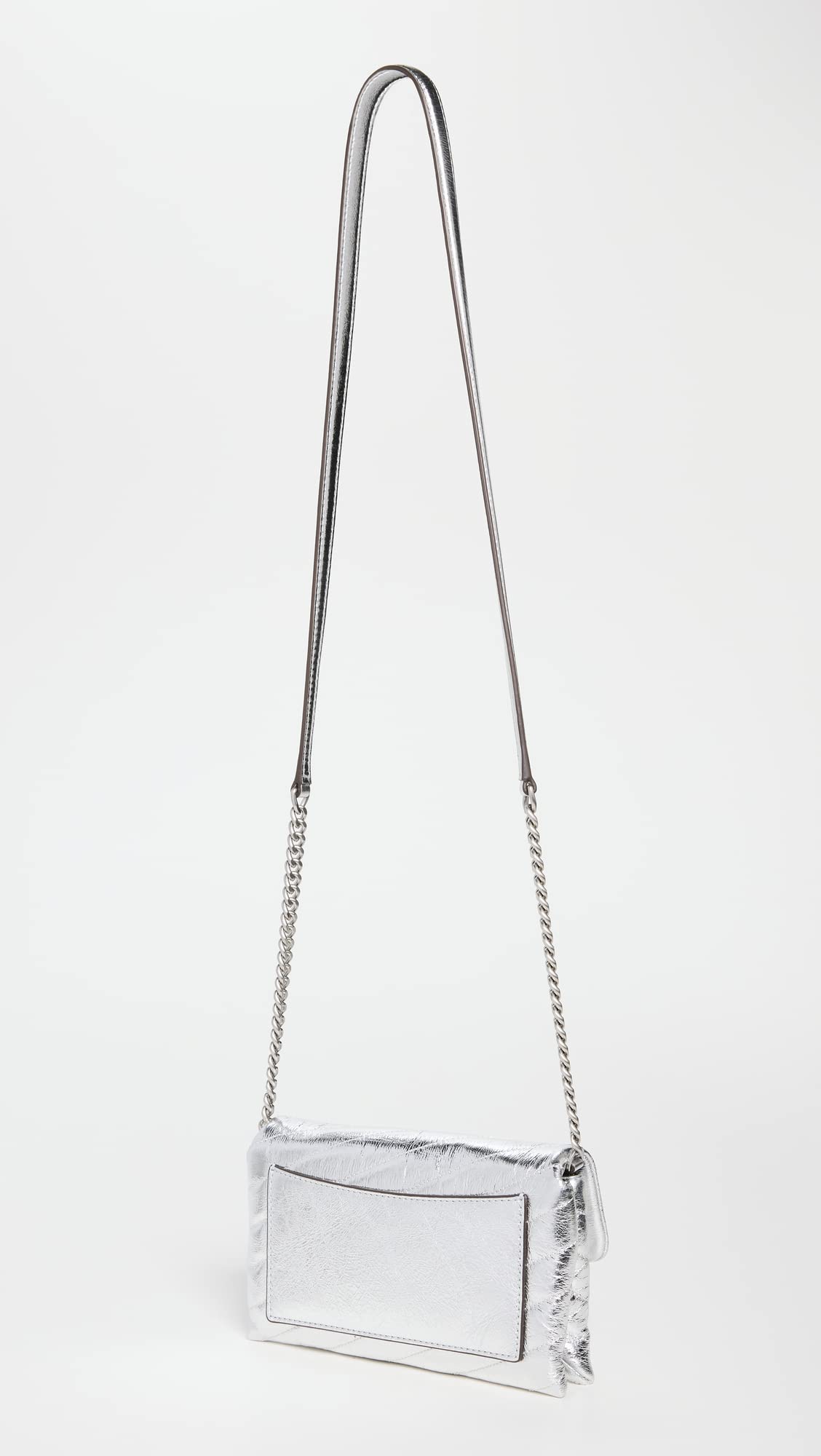 Tory Burch Women's Kira Chevron Metallic Pave Logo Chain Wallet, Silver, One Size