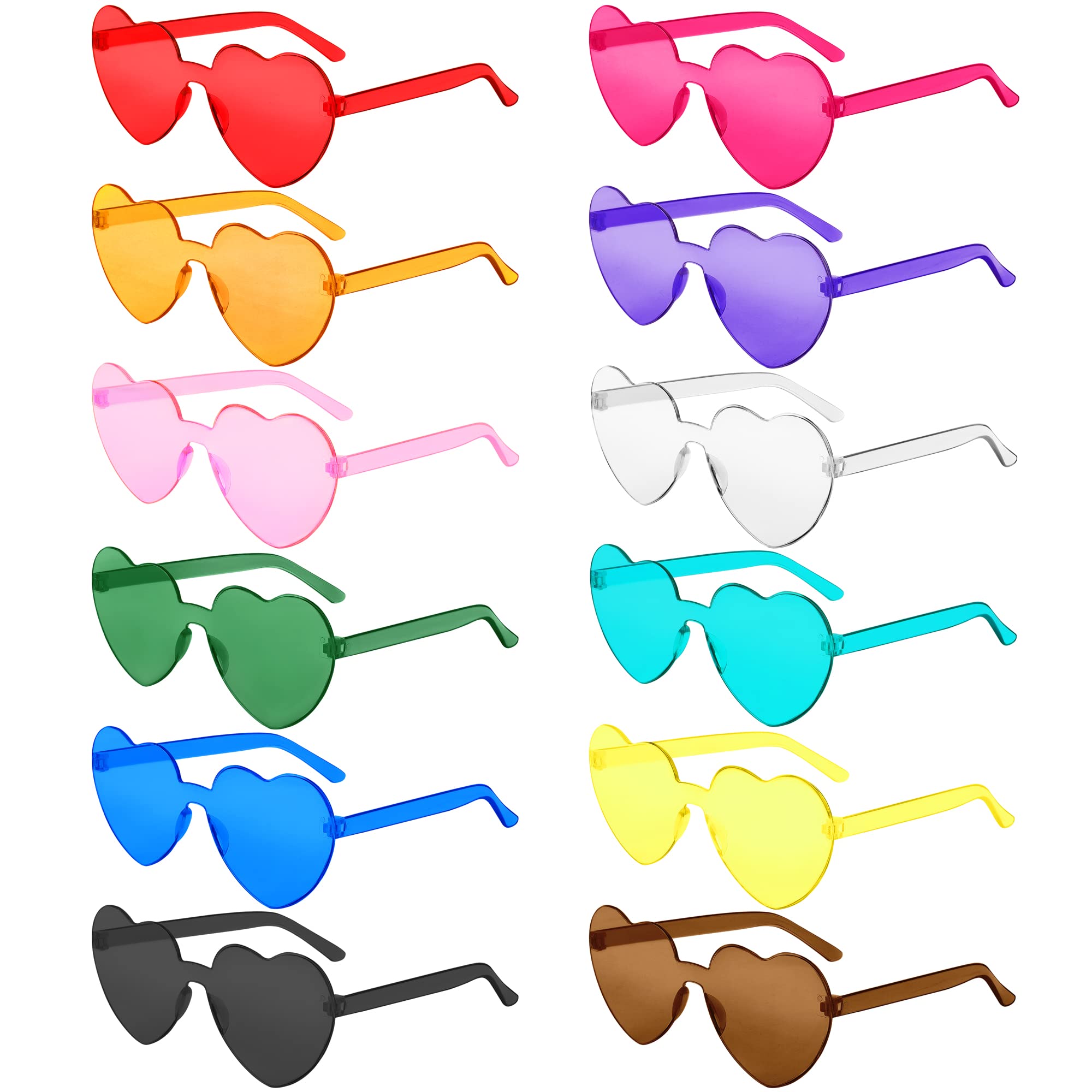 URATOT 12 Pairs Heart Shaped Sunglasses Rimless Colorful Heart Glasses Women Transparent Retro Sunglasses for Traveling Shopping Gift Party Accessories