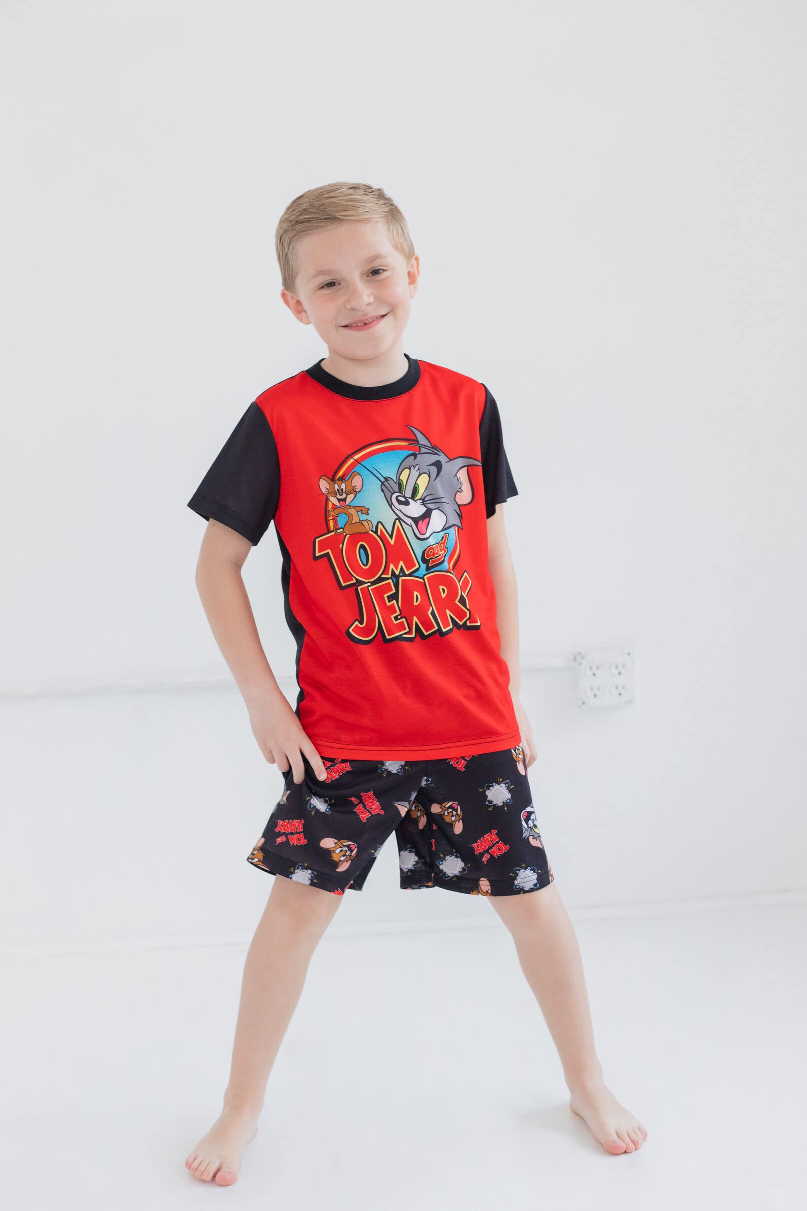 Tom and Jerry Looney Tunes Little Boys Pajama Shirt and Shorts Red/Black 4