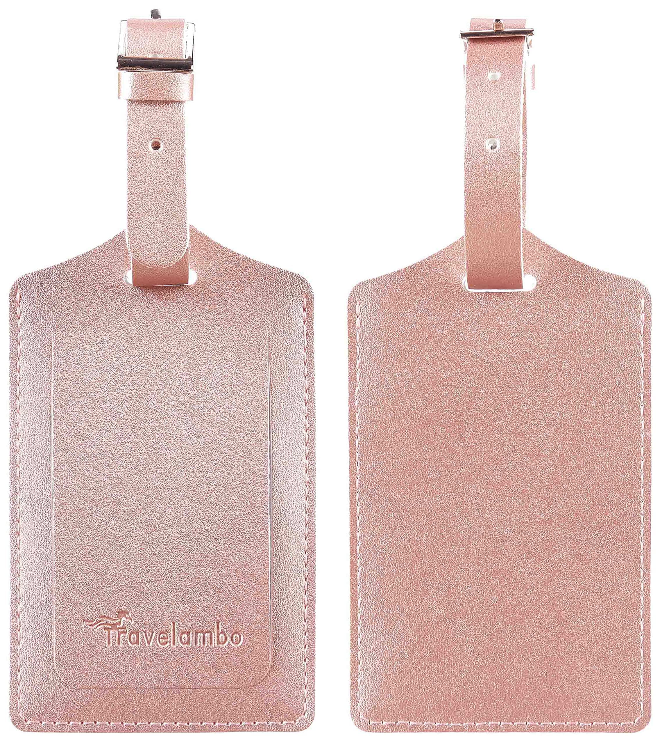 Travelambo Luggage Tag Faux Leather for Suitcase Women Kids Funny Cute (Rose Gold)