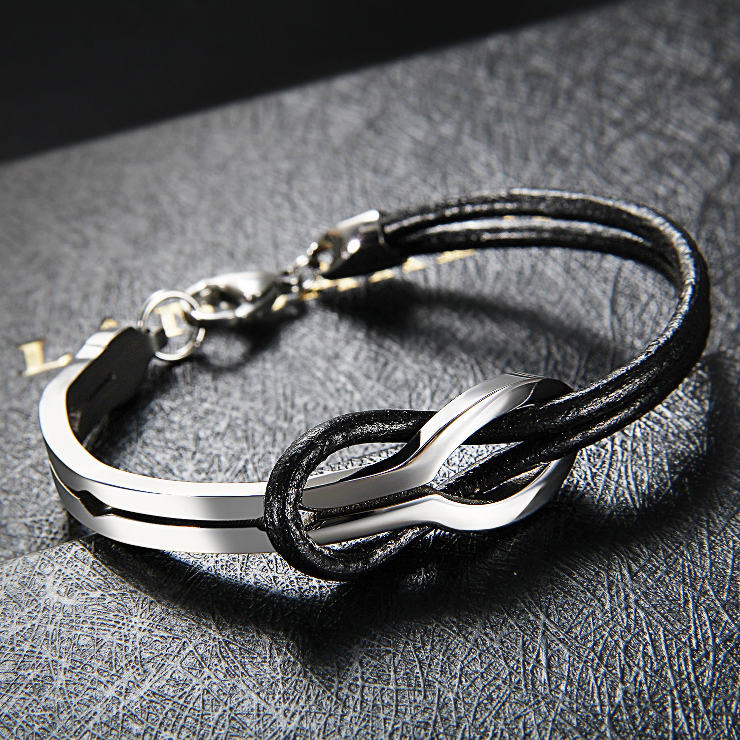 OIDEA Mens Womens Stainless Steel Infinity Love Symbol Charm Leather Wrap Bracelet,fit for 6-8 Inch Wrist,Red