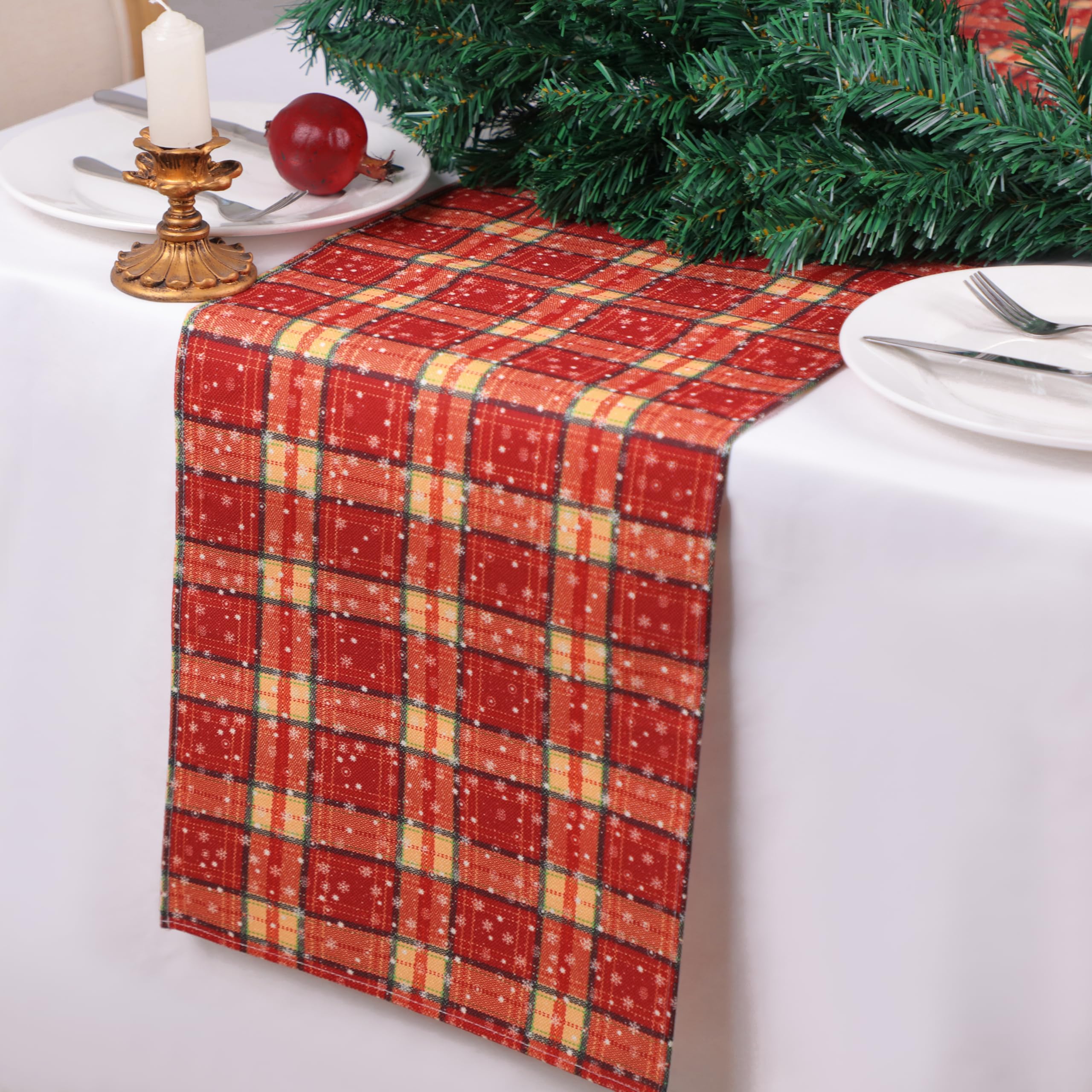 Snowkingdom 13×72 Inch Fall Table Runner Orange White Buffalo Check Plaid Table Runners Autumn Thanksgiving Harvest Home Decor Farmhouse Dinning Room Decoration