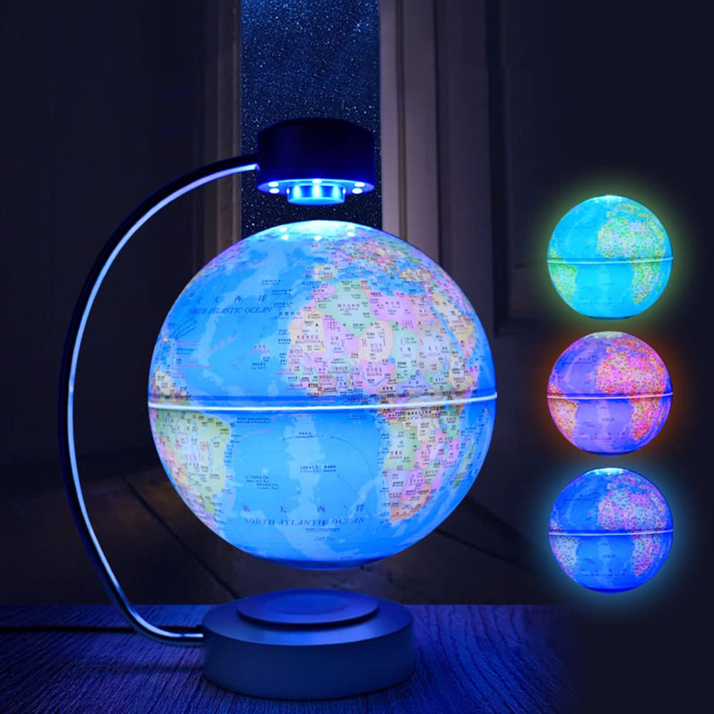 Spolehli Magnetic Levitation Globe, 8 Inch Multi-color Changing Floating Globe, World Map Globe Multi-color, Birthday Halloween Christmas Gifts Present for Women
