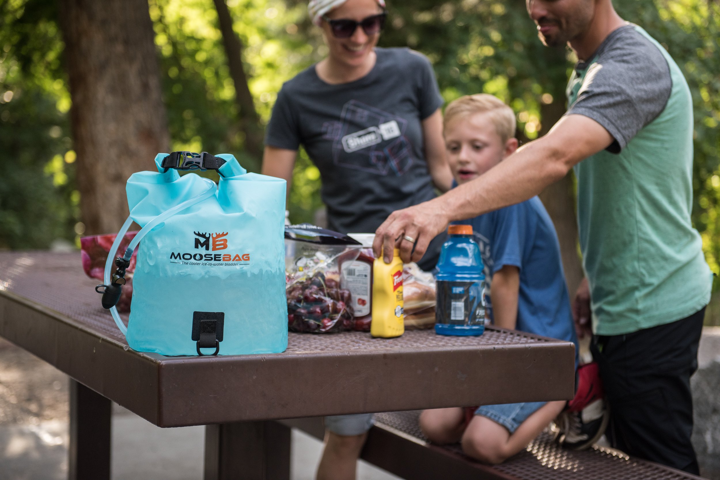 Moose Bag Collapsible Water Container and Ice Bag wtih Hydration System FREEZABLE, Portable Water Carrier, Hydration Pack and Ice Bladder for Camping, Hiking, Soccer & Football Games