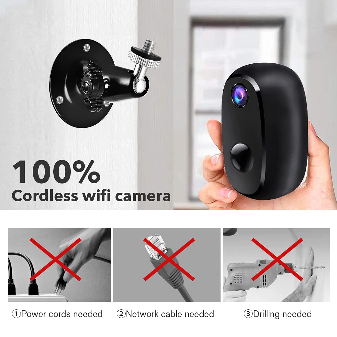Security Camera Outdoor Wireless, Rechargeable Battery-Powered Home Security Camera, Surveillance WiFi 1080P Camera, with 10000mAh Battery PIR Motion Detection, 2-Way Audio, Night Vision//Waterproof