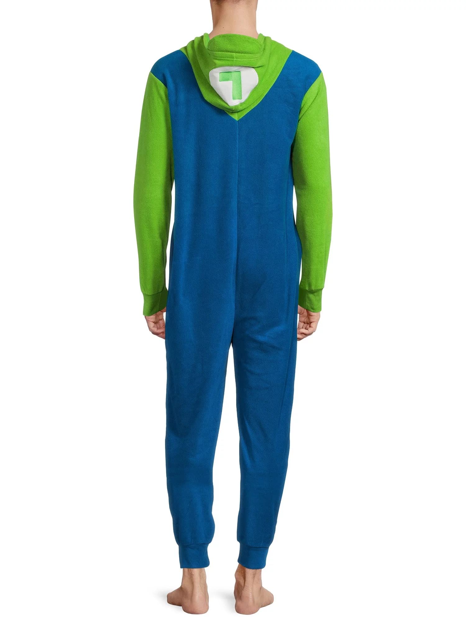 Nintendo Super Mario Luigi PJ Union Suit Costume Pajamas for Men with Faux Moustache, Large Blue