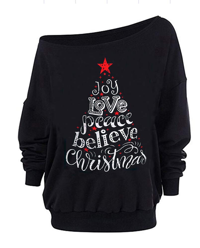Roshop Women's Loose Baggy Off Shoulder Cute Holiday Long Sleeve Ugly Christmas Sweatshirt Tops CT XXL