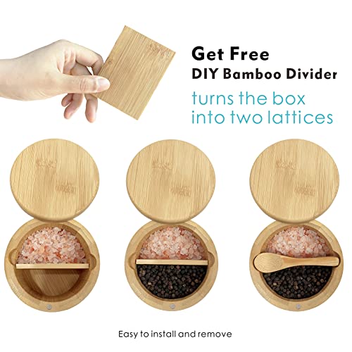 ThougrLyh Salt Sugar Container Sets 2 Bamboo Salt and Sugar Bowls with Lid and Spoon Spices Cellar Magnetic Swivel Lid Kitchen Salt Box Holder Sugar Jar 13oz Capacity