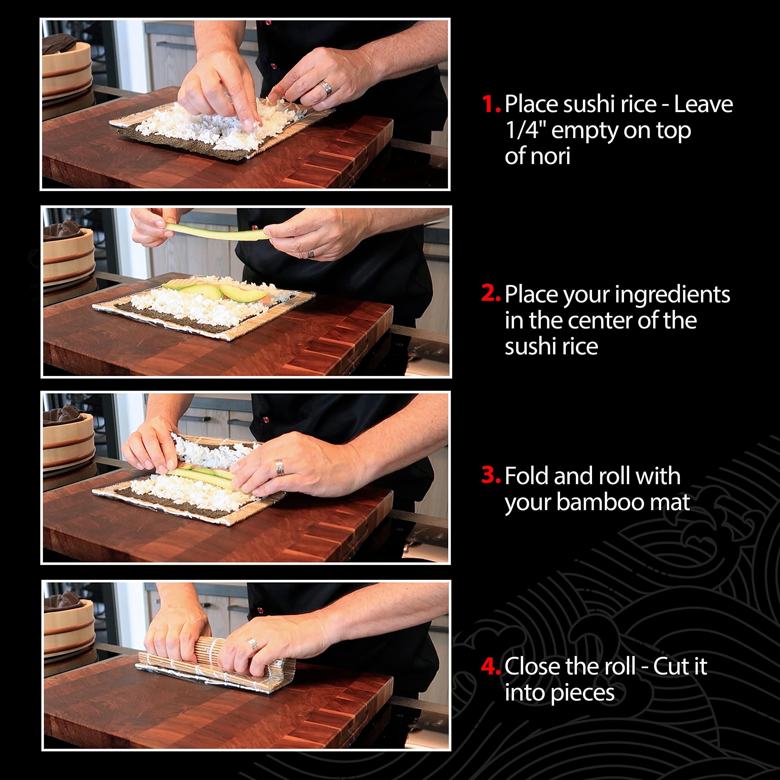 Sushi Making Kit β The Trusted Chef Traditional Sushi Kit comes with-bamboo sushi rolling mats, chopsticks and step by step instructions, videos & Sushi recipes to get you started.
