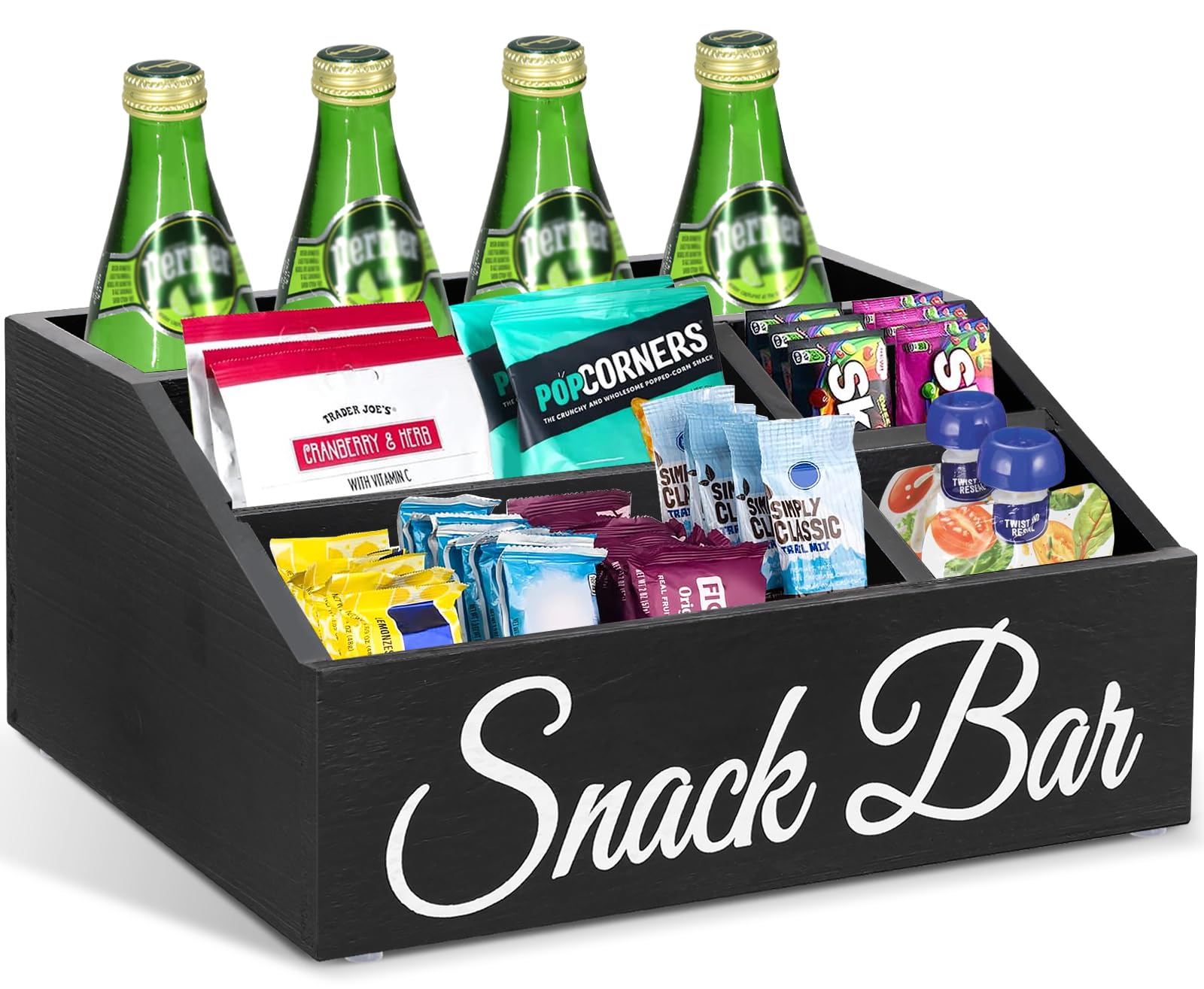 Snack Organizer for Countertop, Wooden Snack Tray and Food Storage Organizer Bins, Large 5-Compartment Snack Basket for Pantry, Kitchen Cabinet Pantry Organizer and Storage Bins for Snacks, Packets