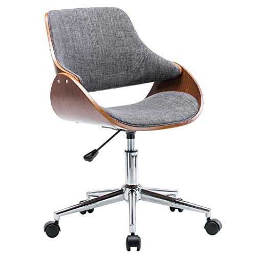 Porthos Home Adjustable Height Mid Century Modern Office Desk Chair, Fabric and Wood with Caster Wheels, Easy Assembly
